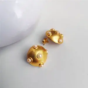 NOWART JEWELRY Plated Sterling Silver Pearl Stud Earrings - Gold