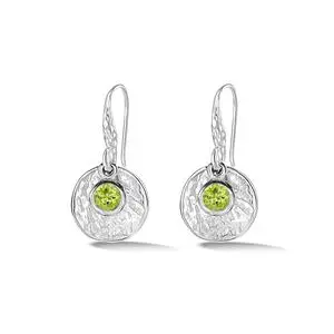 DOWER & HALL Hammered Disc & Peridot Array Drop Earrings - Silver
