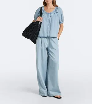 FRAME The Offshore Cotton-blend Wide-leg Pants - Blue