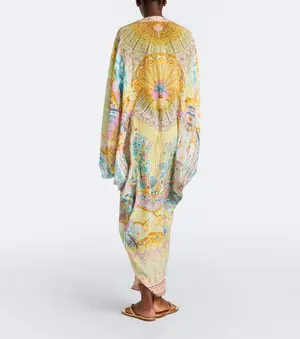 Camilla Floral Embellished Draped Silk Kaftan
