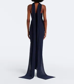Roland Mouret Navy Corset Gown With Scarf Detail