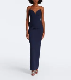 Roland Mouret Navy Corset Gown With Scarf Detail
