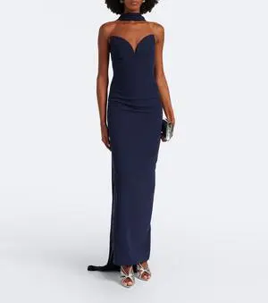 Roland Mouret Navy Corset Gown With Scarf Detail