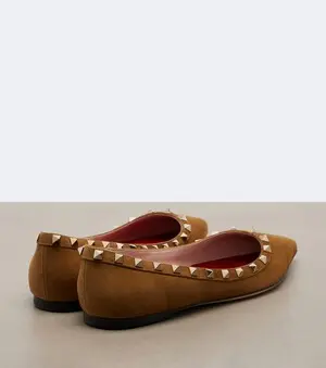 Valentino Garavani Rockstud Suede Ballet Flats - Brown