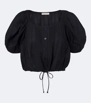 Ulla Johnson Clara Embroidered Cotton Crop Top - Black