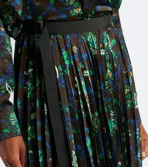 Sacai Floral Plisse Midi Skirt - Brown