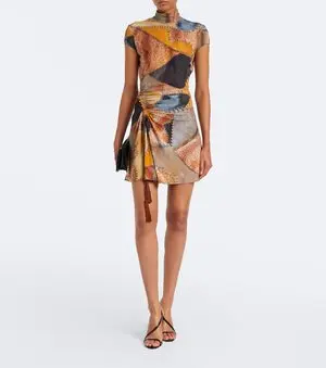 Roberto Cavalli Ruched Trompe L’oil Minidress