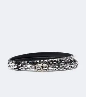 Valentino Garavani Vlogo Embellished Leather Belt - Black