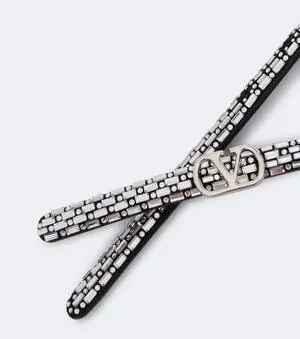 Valentino Garavani Vlogo Embellished Leather Belt