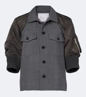 Sacai Wool Twill And Technical Jacket - Grey