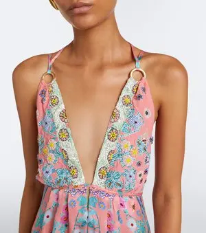 Camilla Floral Embellished Silk Minidress