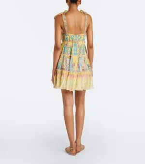 Camilla Floral Embellished Tiered Silk Mini Dress