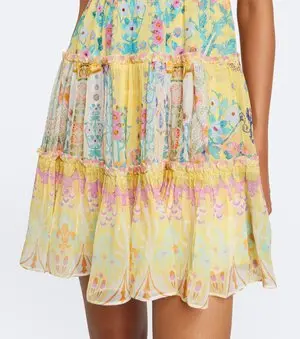 Camilla Floral Embellished Tiered Silk Mini Dress
