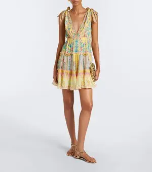 Camilla Floral Embellished Tiered Silk Mini Dress