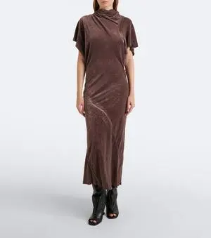 Rick Owens Draped Velvet Midi Dress - Brown
