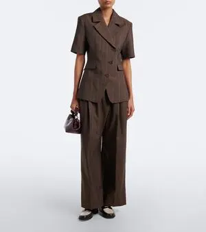 GANNI Striped Wool Wide-leg Pants