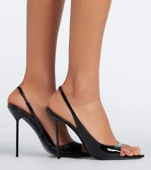 Paris Texas Lidia Patent Leather Slingback Sandals - Black
