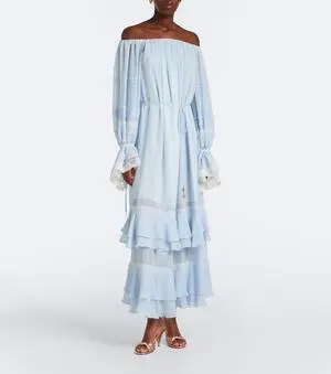 XU ZHI Ruffled Off-shoulder Lace-trimmed Maxi Dress