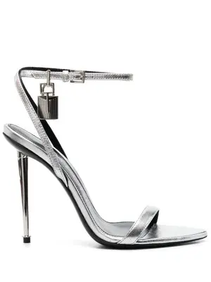 TOM FORD Padlock Leather Heel Sandals - Silver