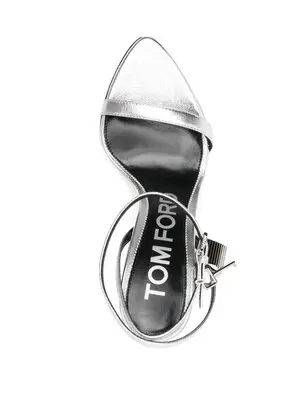 TOM FORD Padlock Leather Heel Sandals - Silver
