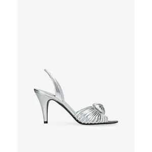 Valentino Garavani Coeur Royal Slingback Metallic Leather Heels - Silver
