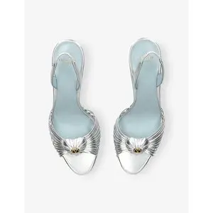 Valentino Garavani Coeur Royal Slingback Metallic Leather Heels - Silver