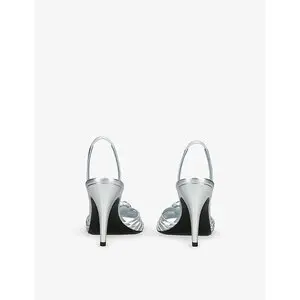 Valentino Garavani Coeur Royal Slingback Metallic Leather Heels - Silver