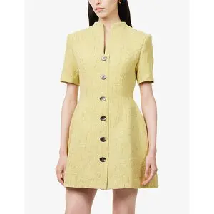 Oddmuse Short-sleeve Button-front Bouclé Mini Dress