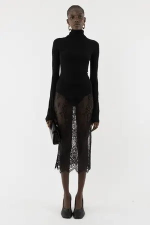 Arakii Lace Midi Skirt - Black
