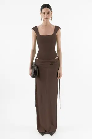Arakii Draped Cut Out Dress - Dark Brown