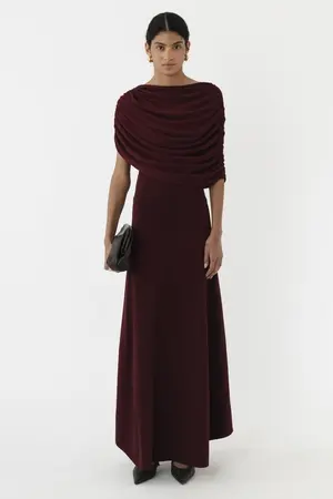 Arakii Knitted Draped Poncho - Burgundy