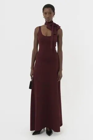 Arakii The Moment Scarf Flared Dress - Burgundy