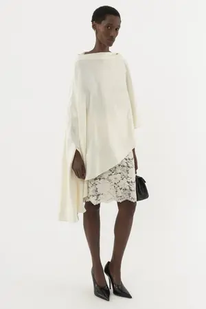 Arakii Poncho Top With Boat Neckline - Off-white