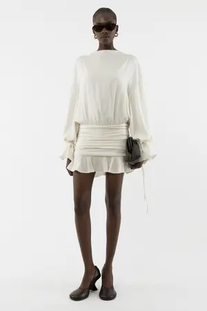 Arakii Frill Silk Dress - Off-white