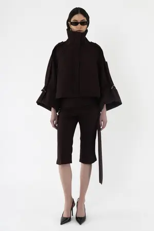 Arakii Wide Belted Capri Pants With Straight Leg And Slit Hem