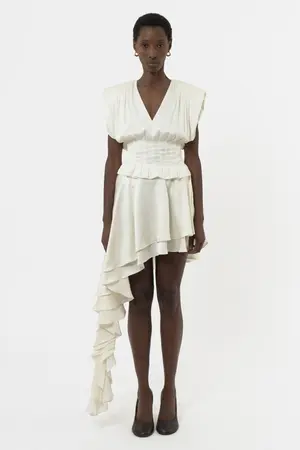 Arakii Deep V-neck Silk Top With Structured Shoulders - Off-white