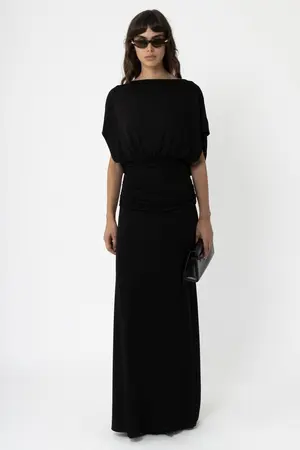 Arakii Jersey Gown With Gathered Waist - Black