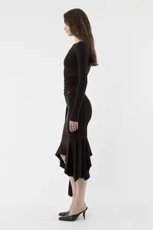 Arakii Jersey Ankle Skirt - Dark Brown