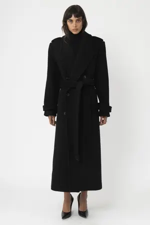 Arakii Wool Double Breasted Coat With Belt - Black