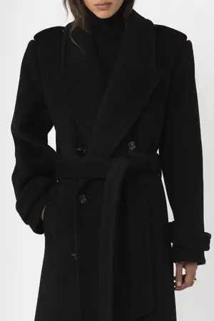 Arakii Wool Double Breasted Coat With Belt