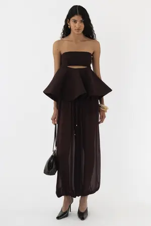 Arakii Tailored Peplum Bandeau Top - Burgundy