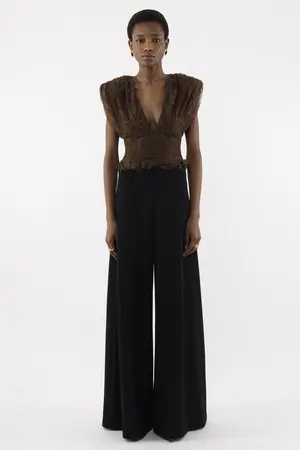 Arakii Deep V-neck Lace Top - Brown