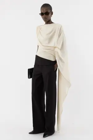 Arakii Draped Asymmetrical Top With Scarf Detail