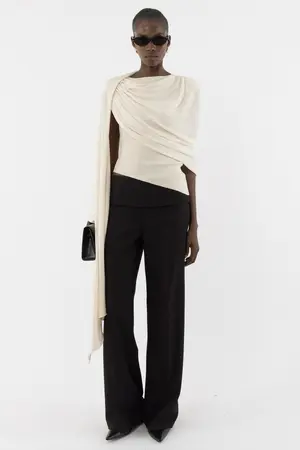 Arakii Draped Asymmetrical Top With Scarf Detail