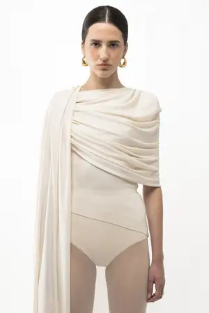 Arakii Draped Asymmetrical Top With Scarf Detail