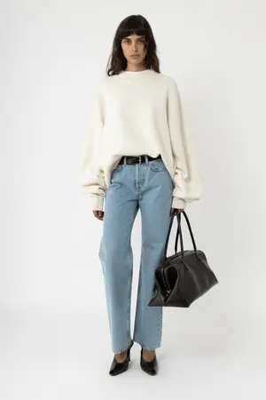 Arakii Merino Wool Knitted Sweater With Voluminous Sleeves - Cream