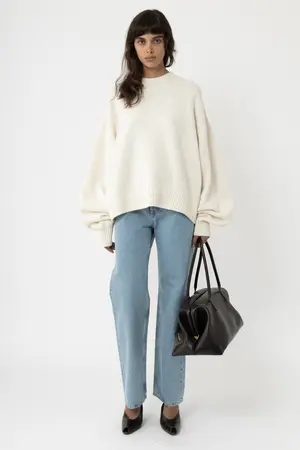 Arakii Merino Wool Knitted Sweater With Voluminous Sleeves - Cream