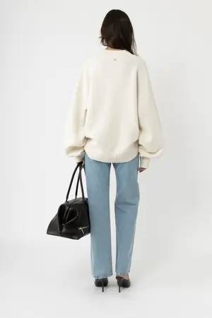 Arakii Merino Wool Knitted Sweater With Voluminous Sleeves - Cream