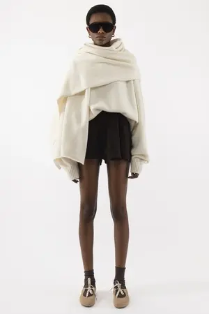 Arakii Merino Wool Knitted Sweater With Voluminous Sleeves - Cream