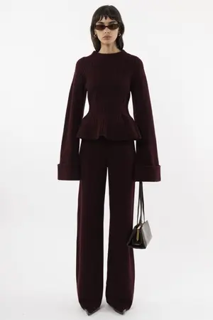 Arakii Heavy Knitted Peplum Turtleneck - Burgundy